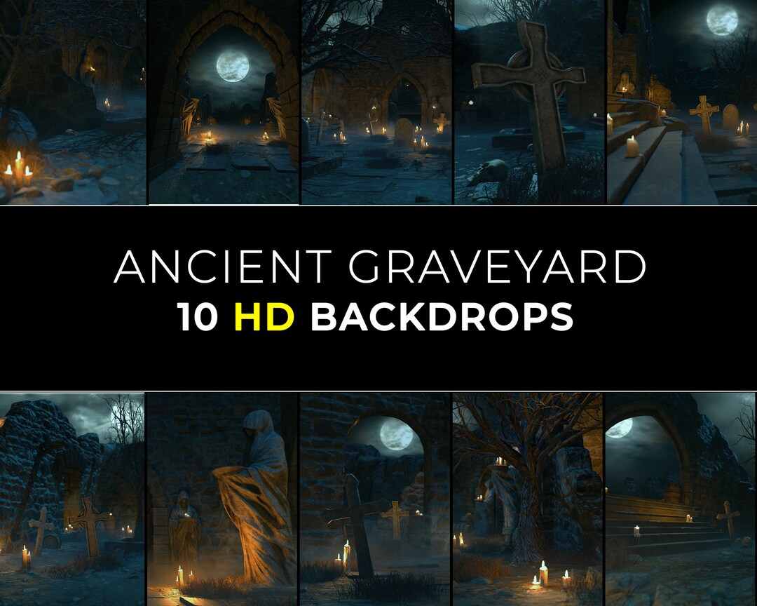 10 Ancient Graveyard Digital Backdrops | Halloween Overlays | Fantasy ...