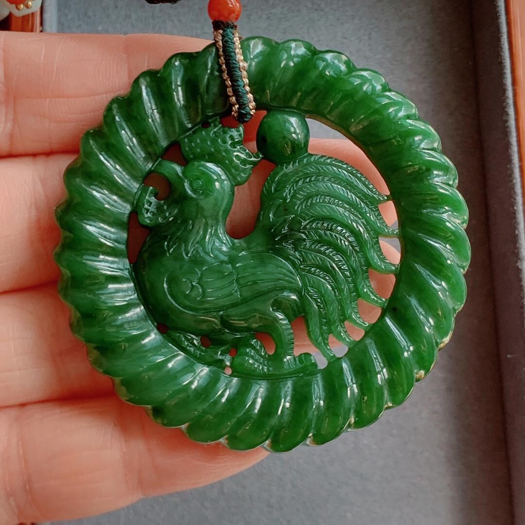 M1459 Chinese Jade Carved Rooster Pendant W Certificate - Etsy