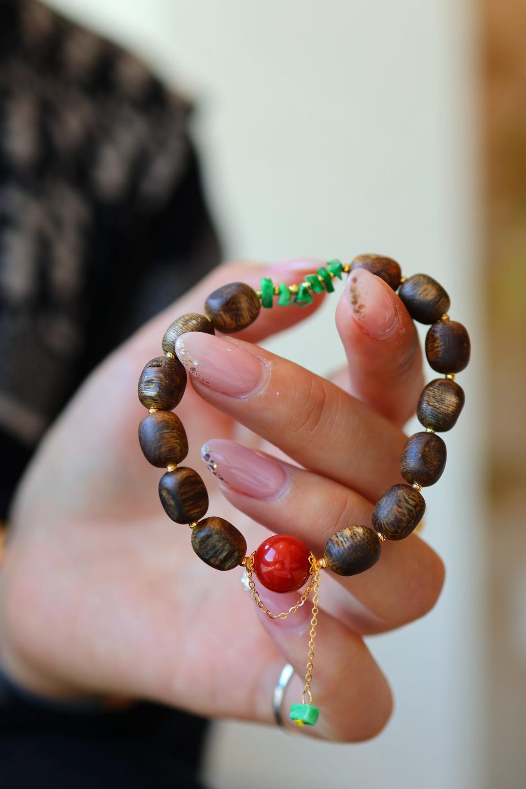 Chenxiang Wood,nanhong Agate,jadeite Hand Chain Bracelet M9846 - Etsy