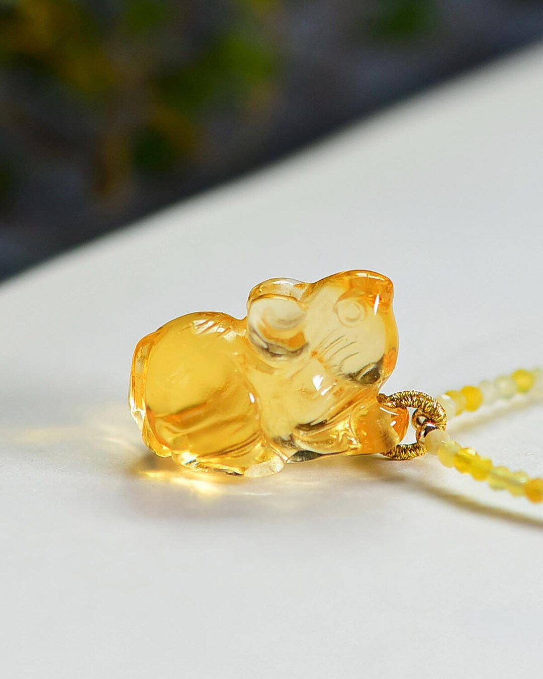 Hand-carved Yellow Crystal Mouse Pendant With Certificate M9582 - Etsy