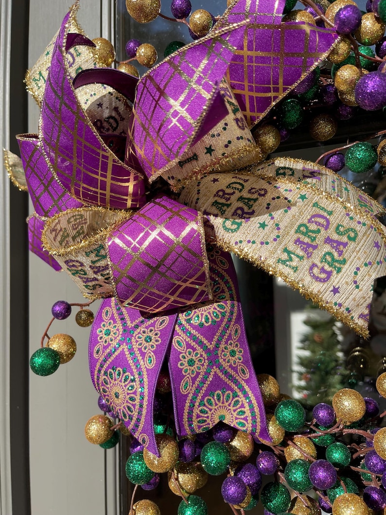 Artificial Beaded Mardi Gras Wreath, Door Wreath, Mardi Gras Door Decor ...