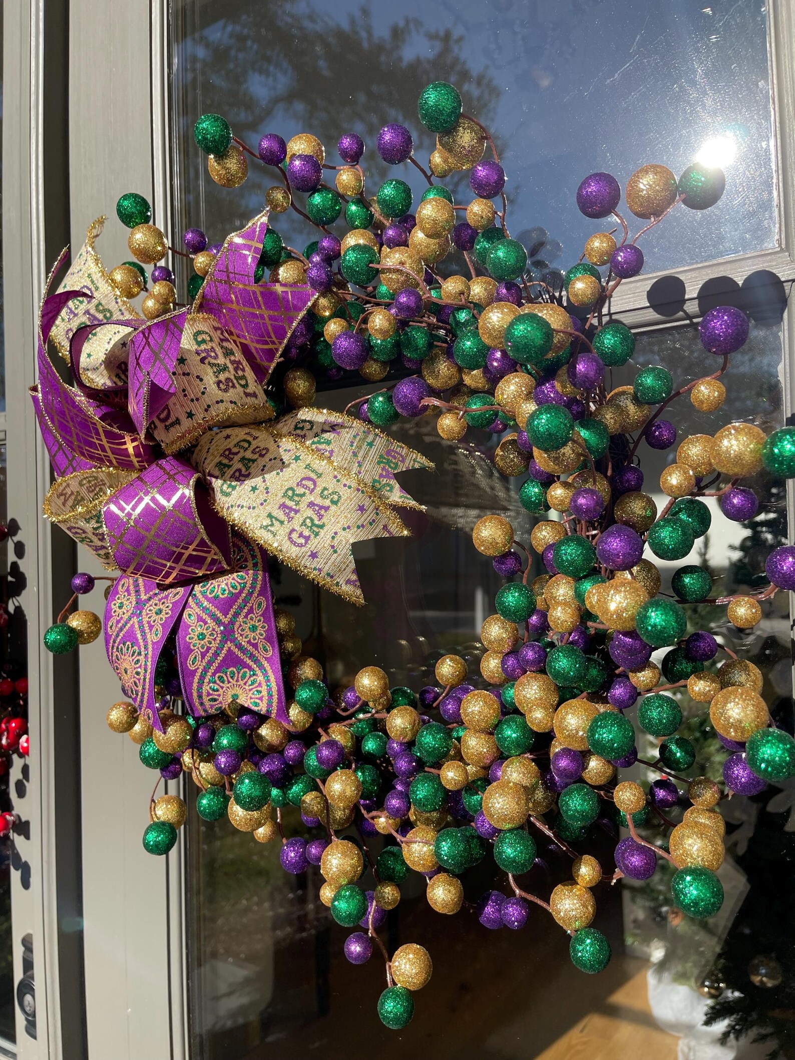 Artificial Beaded Mardi Gras Wreath, Door Wreath, Mardi Gras Door Decor ...