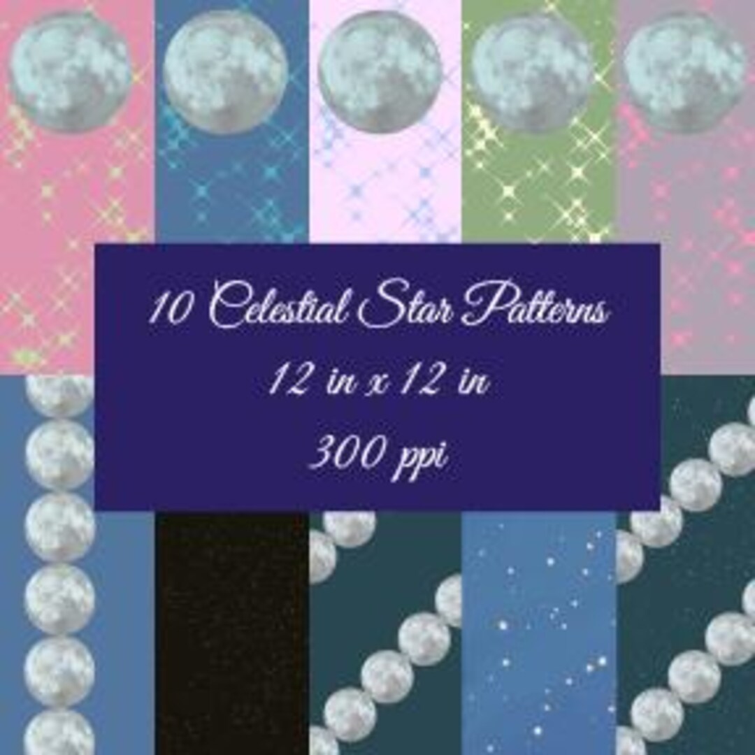 Celestial Moon, Stars, Scrapbook Paper, Digital Scrapbook, Downloadable ...