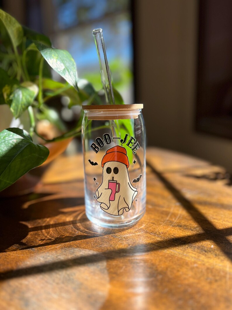 Boo-jee Ghost Glass Cup With Lid and Straw 16 Oz | Iced Coffee Cup ...