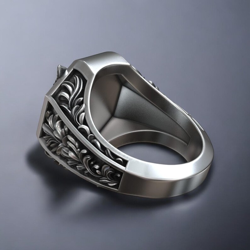 Wolf Head Signet Pattern Men Ring 925 Sterling Silver Jewelry Handmade ...