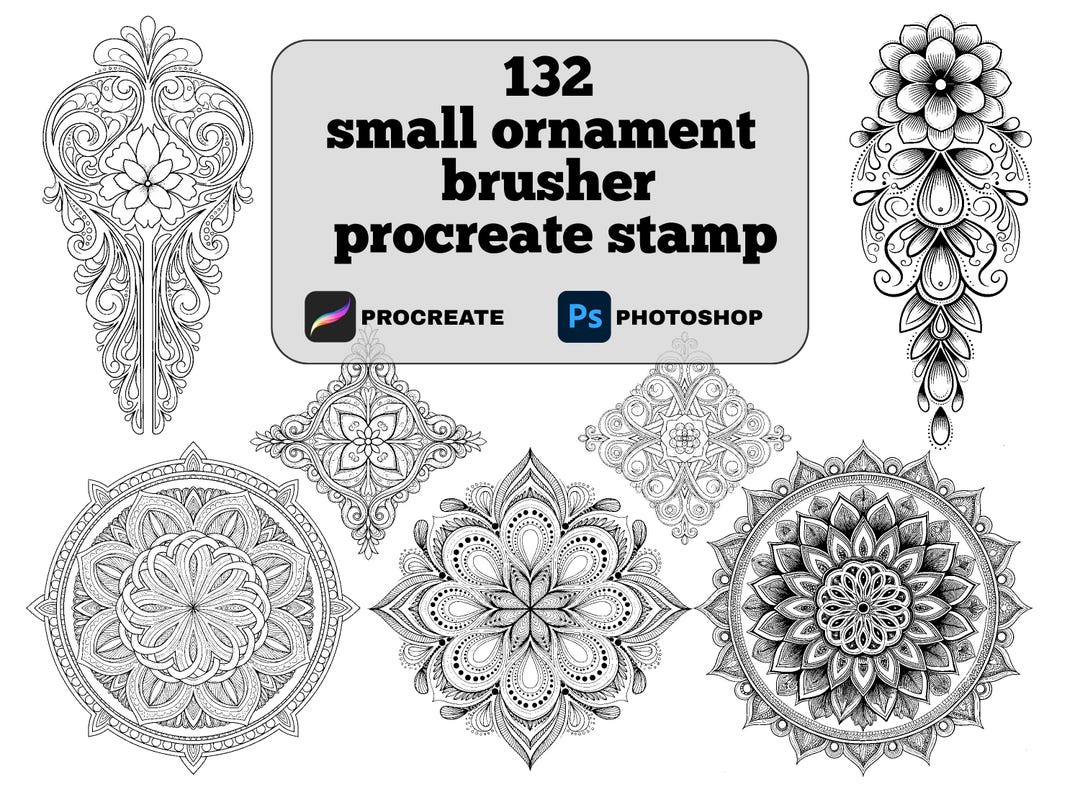 132 Procreate Small Ornament Stamp Brushes | Decorative Flourish Swirl ...