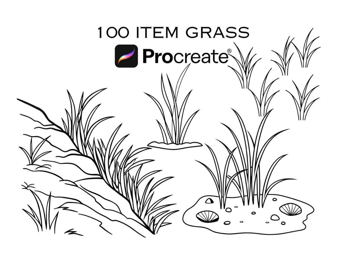 100 Grass Procreate Stamps Bundle – Botanical Grass Design for Digital ...
