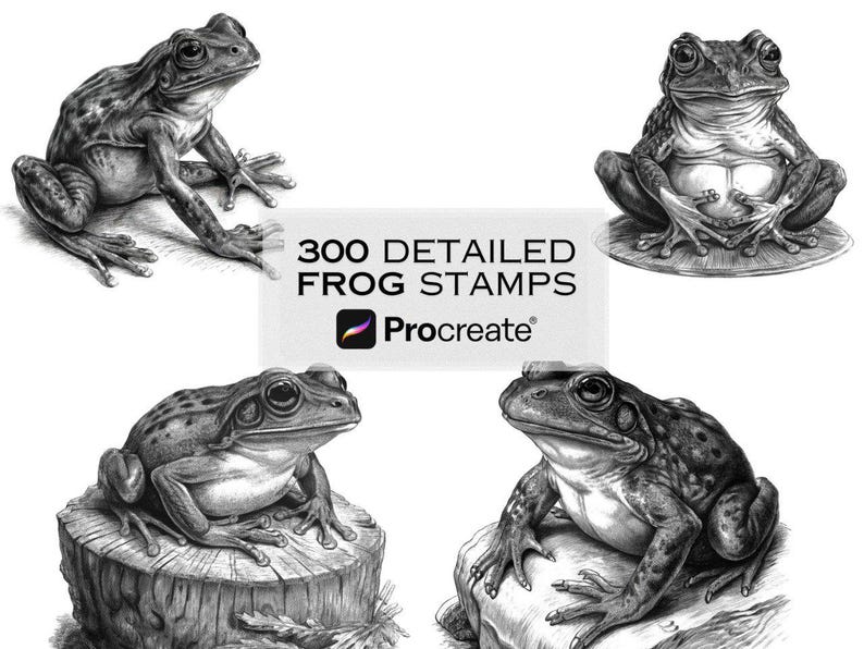 300 Frog Procreate Stamp Brushes: Amphibian Tattoo Reference (digital ...