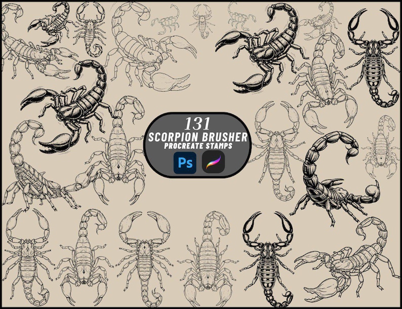 Procreate Scorpion Brushes: Tattoo Stamp Set, Halloween Art (digital ...