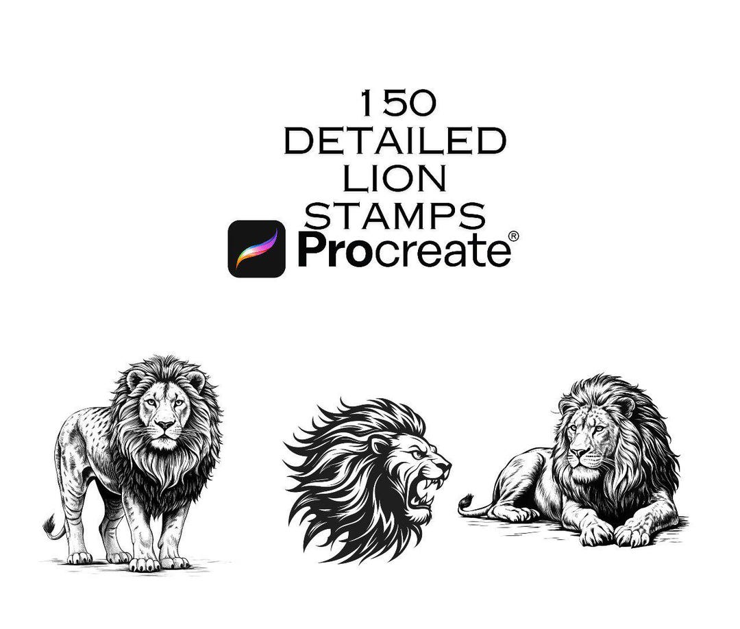 150 Lion Procreate Stamp Brushes | Wildlife Animal Procreate Stamps ...