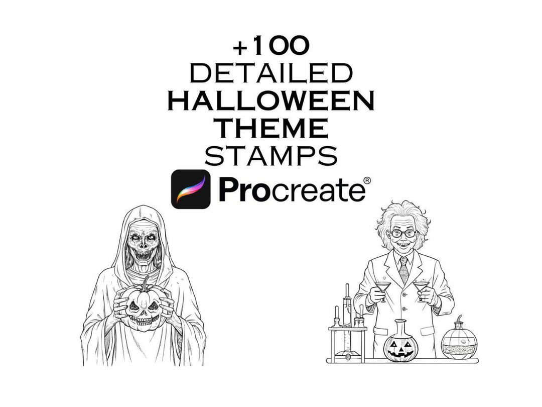 100+ Halloween Procreate Stamp Bundle | Witch, Zombie, Ghost and ...
