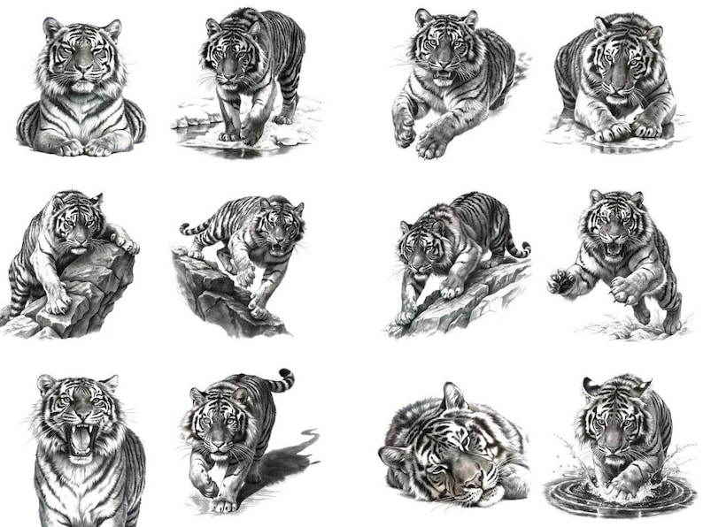 200 Tiger Procreate Stamp Brushes: Wildlife Tattoo Reference (digital ...