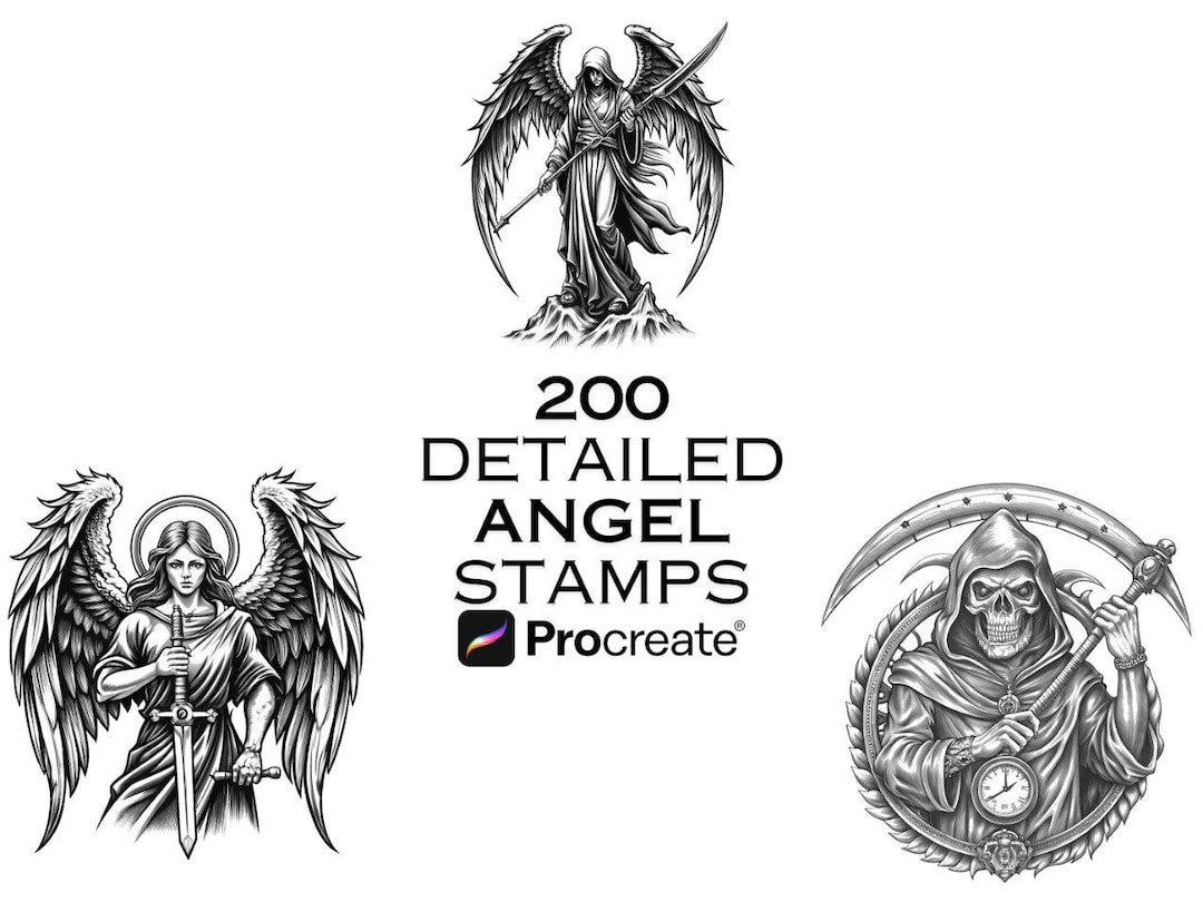 200 Angel & Death Angel Procreate Brush Stamps | Christmas and Winter ...