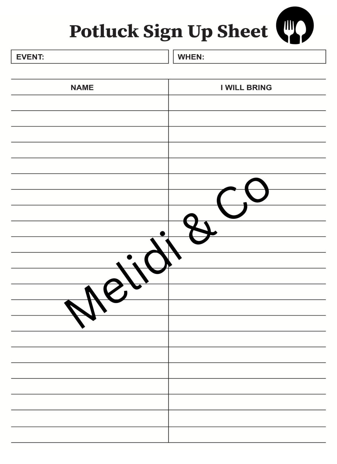 Potluck Sign up Sheet, Printable, - Etsy UK