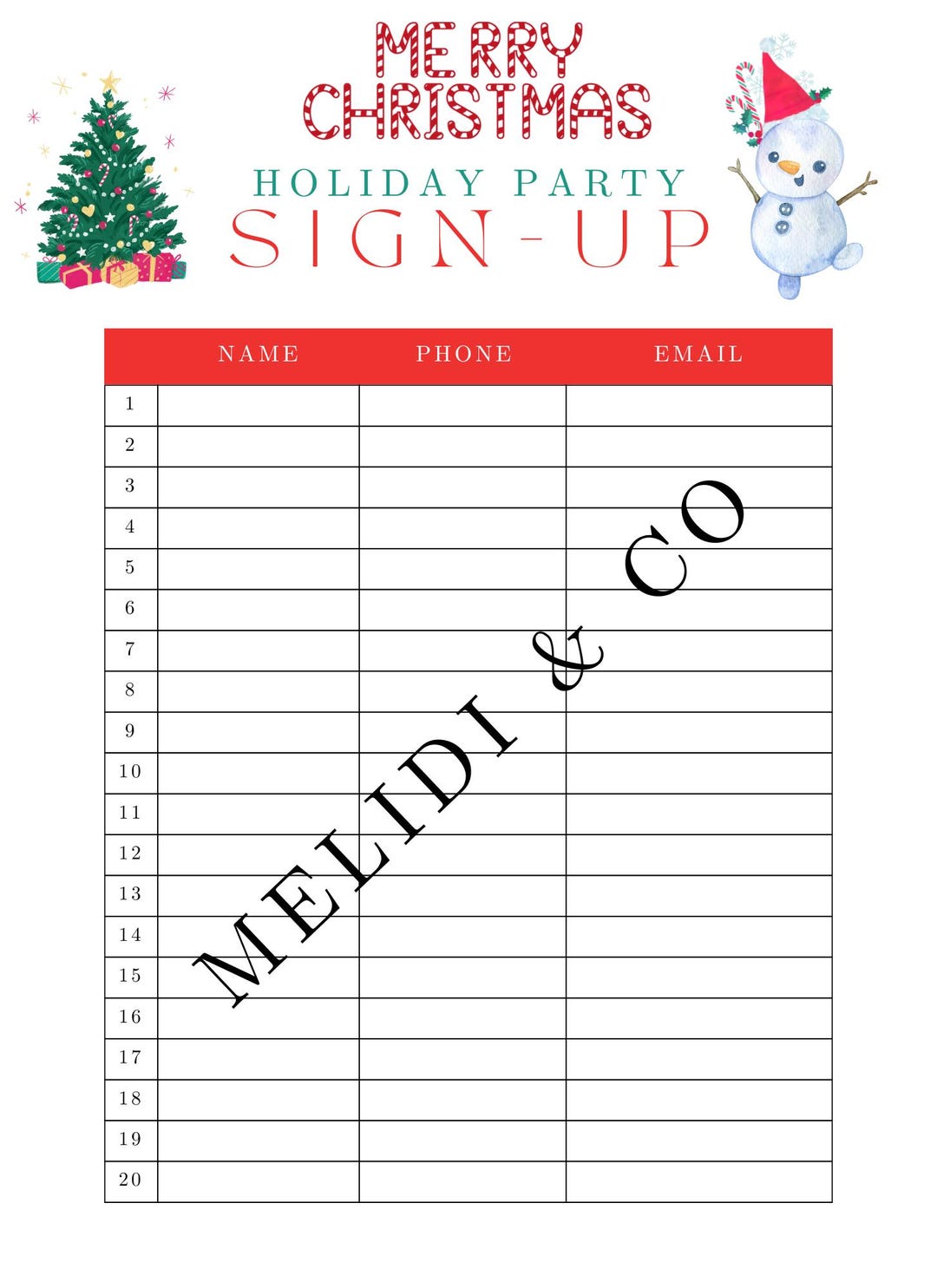 Holiday Party Sign up Sheet, Printable, - Etsy