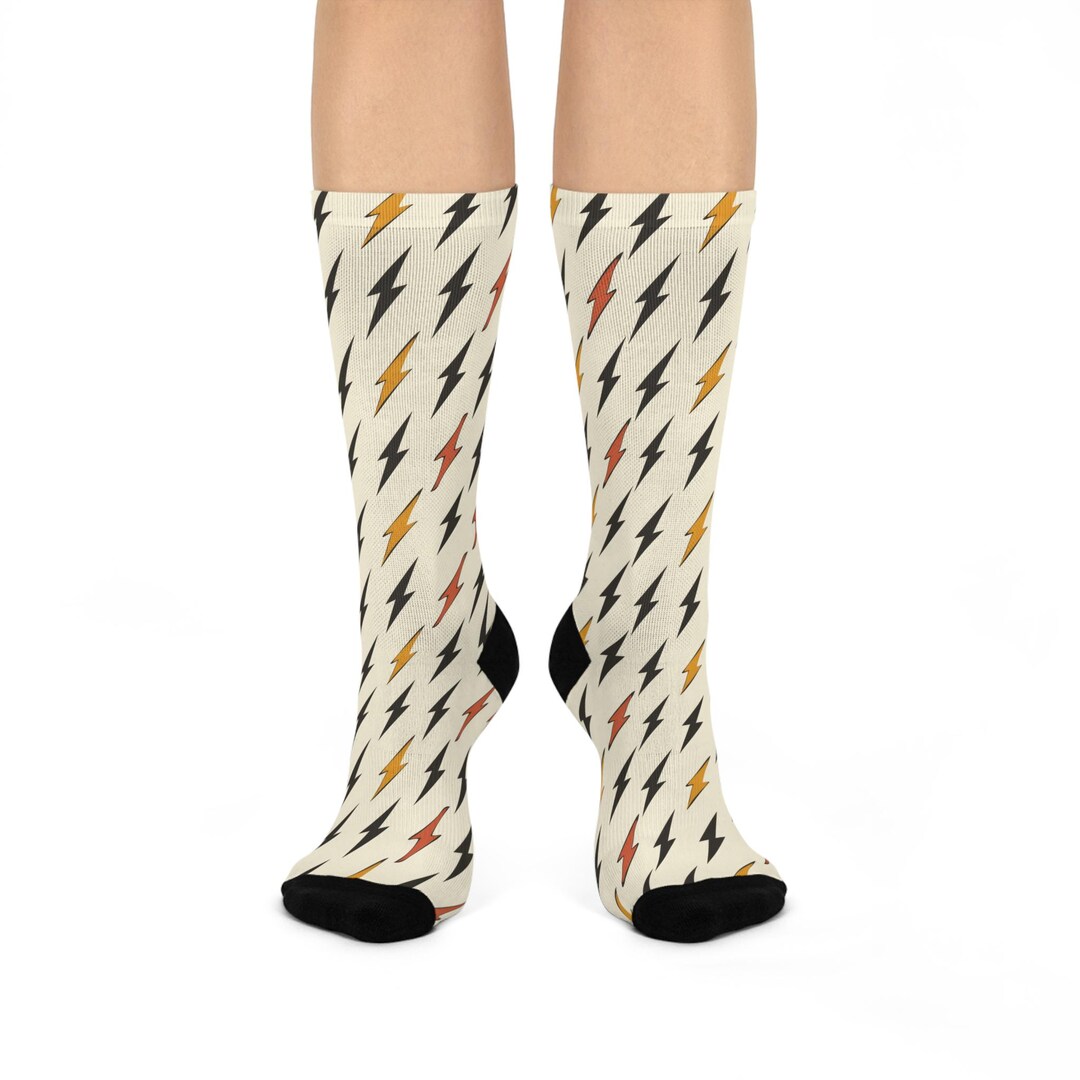 Lightning Bolt Cushioned Crew Socks - Fun Fashion for All Occasions, Gift for Friends, Family ...