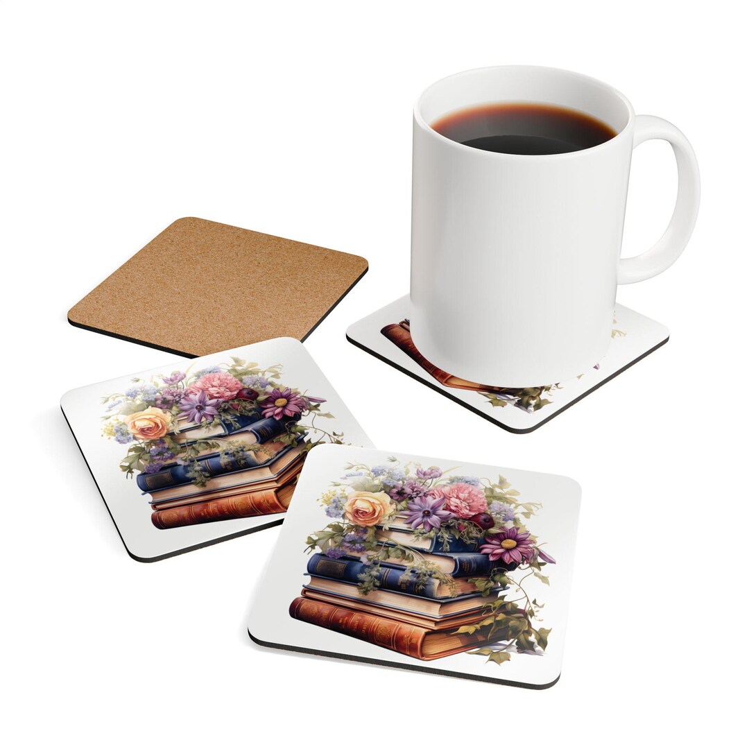 Floral Book Coaster Set | Vintage Decor, Kitchen Gifts, Literary ...