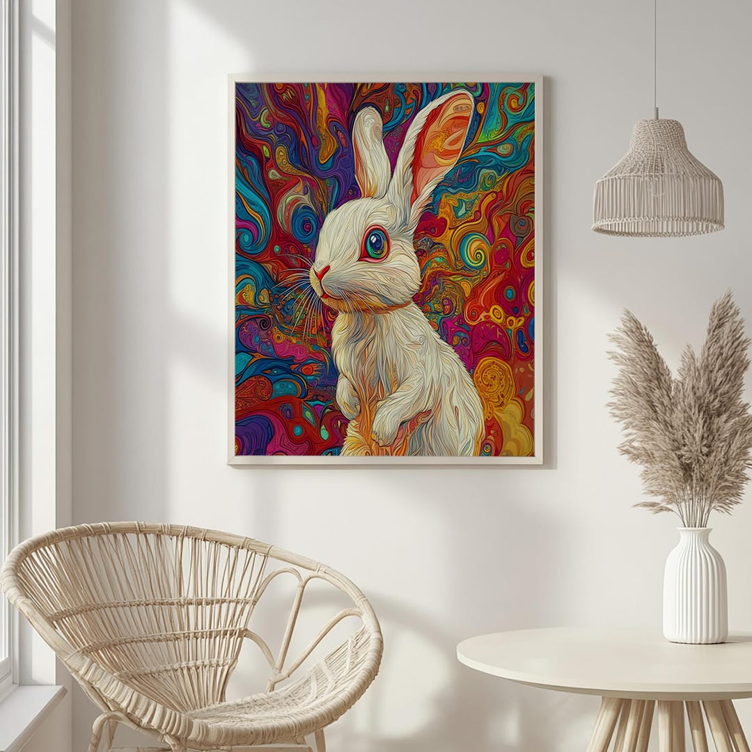 Colorful Rabbit Wall Art Modern Canvas Print Abstract Bunny Canvas ...
