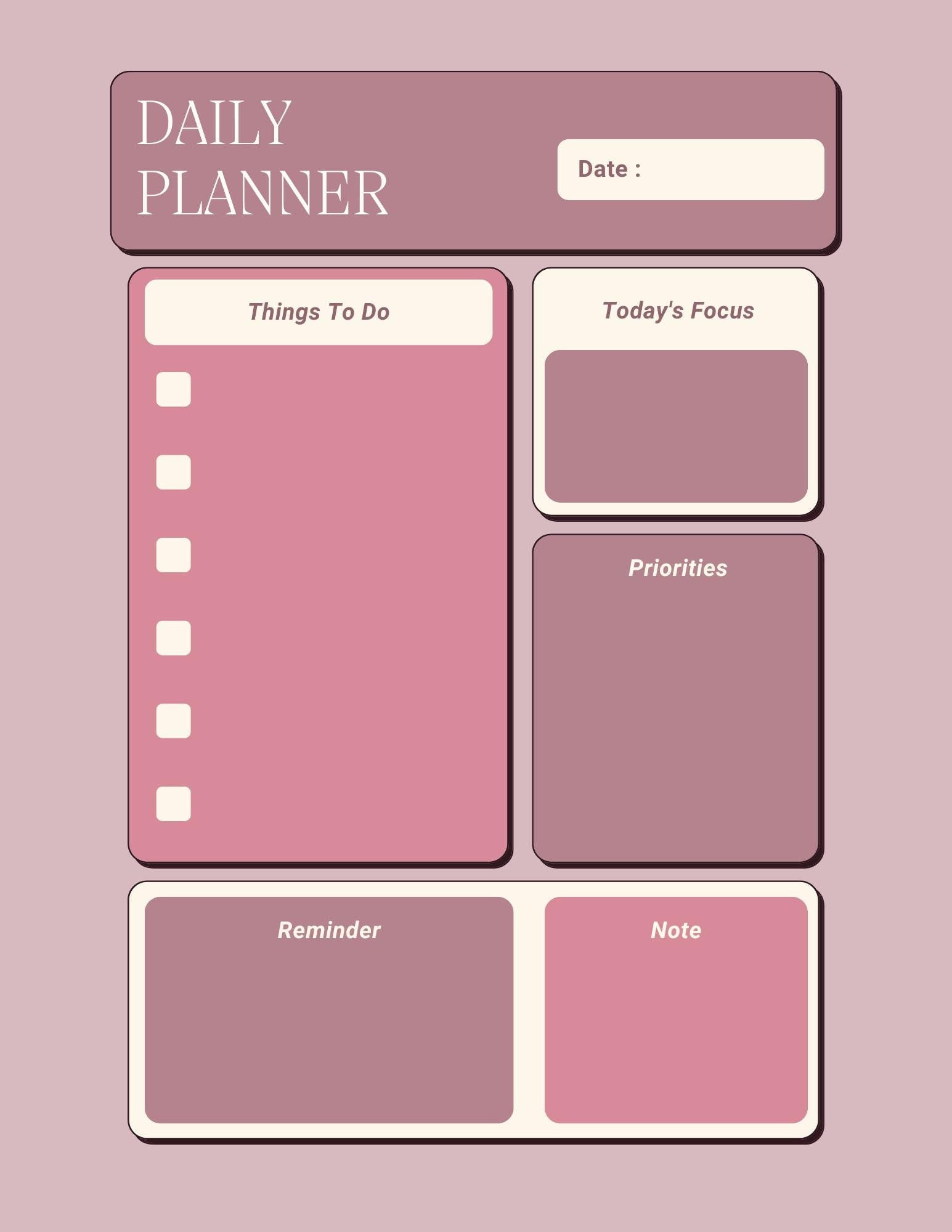 Daily Planner Template - Etsy