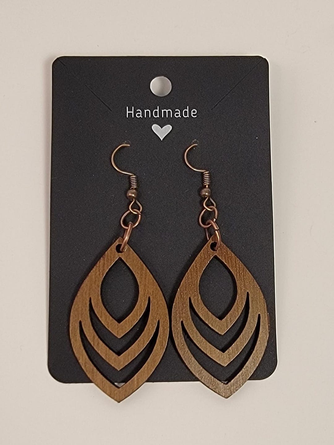 Brown Teardrop Shaped Laser Cut Wood Earrings - Etsy