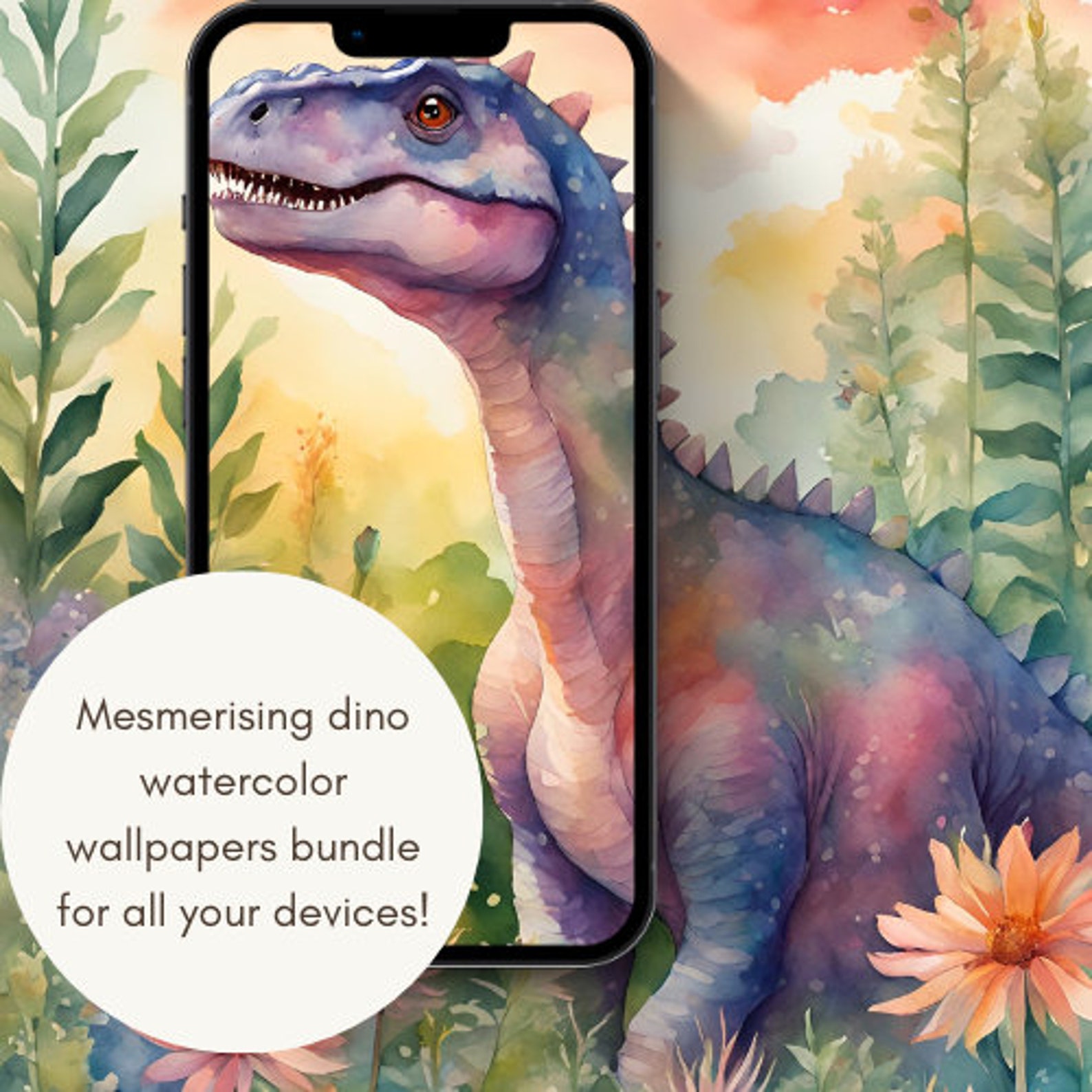 Dinosaur Watercolor Phone Wallpaper Colorful Computer Desktop ...