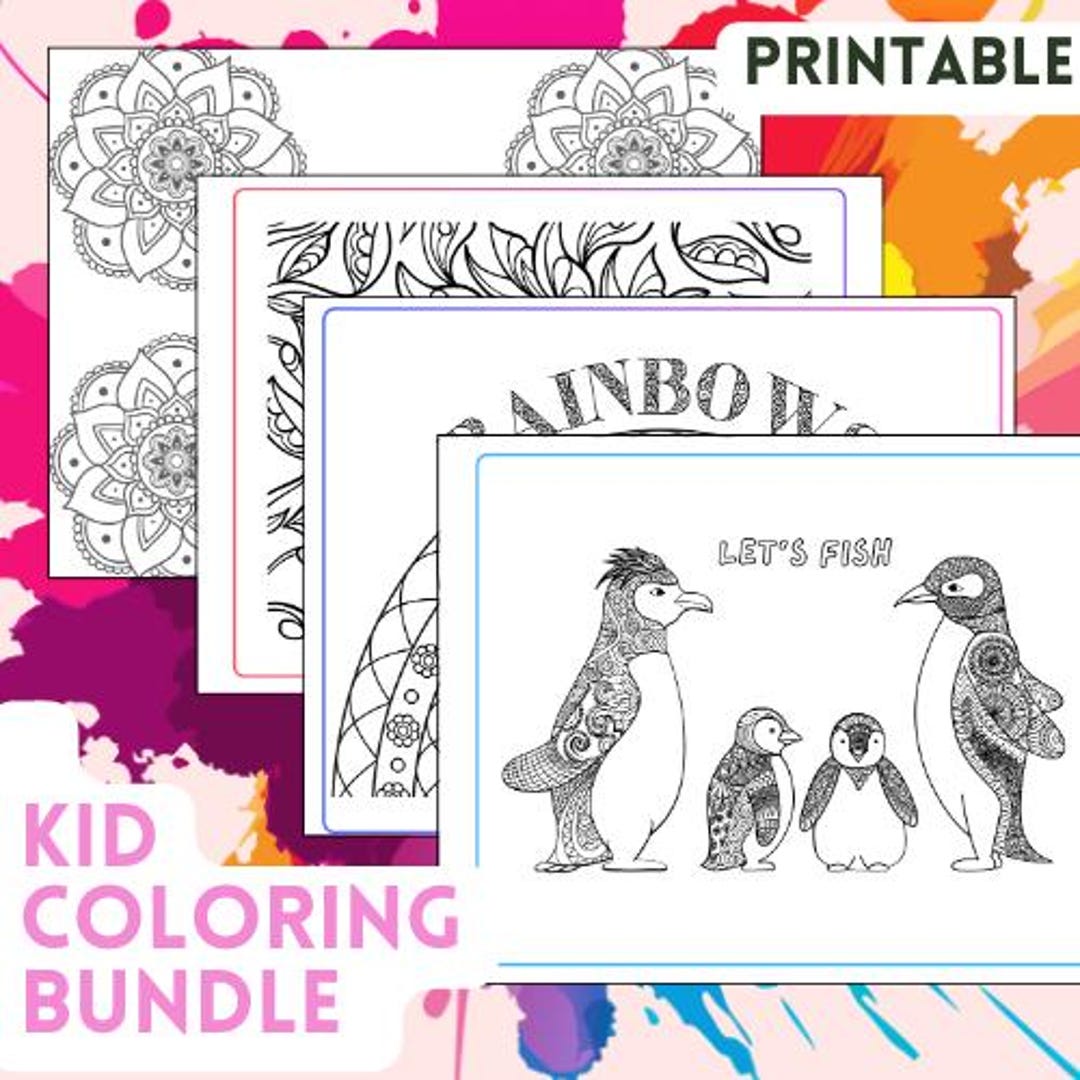 Kids Coloring Pages Bundle, Kids Printable Activity Colouring Pages, 50 ...