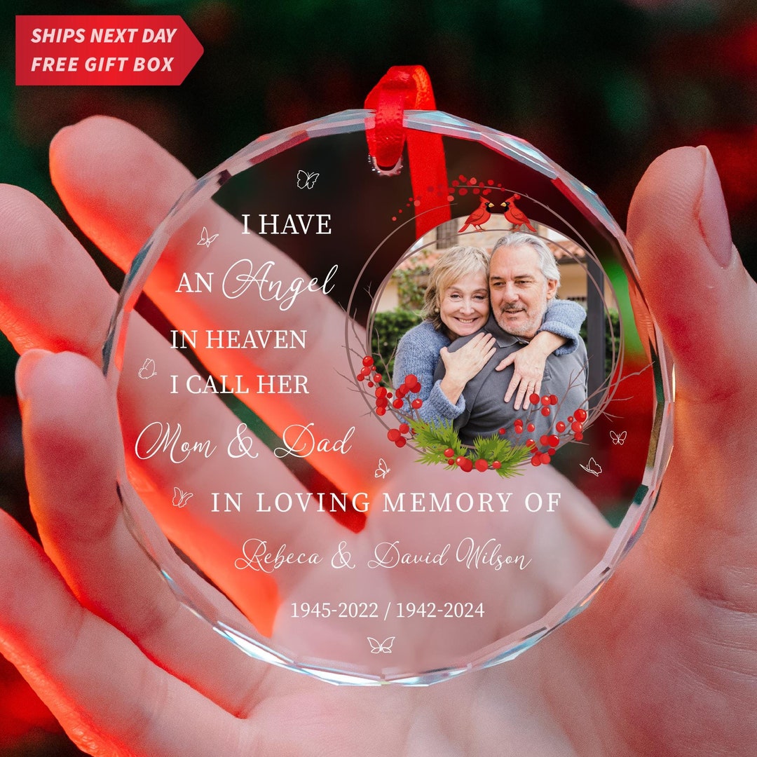 Personalized Mom & Dad Memorial Photo Ornament, Parents Remembrance ...