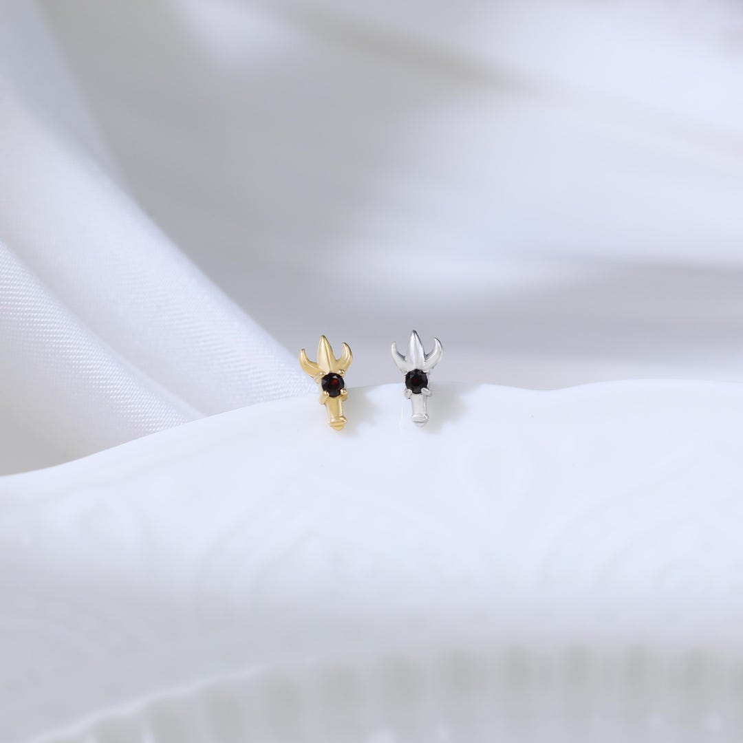 Sword Garnet Stud Earring Gothic Dagger Push Pin Flat Back Red Stone ...