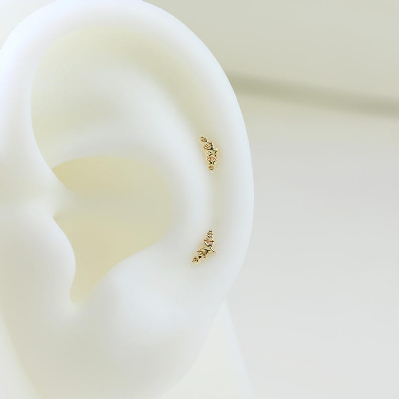 14K Solid Gold Star Climber Stud Earring Dainty Pentagram Ear Crawler ...