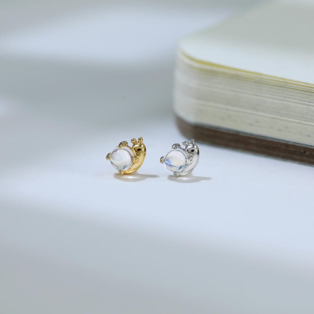 Moonstone Snail Motif Flat Back Stud Sterling Silver Gemstone Animal ...
