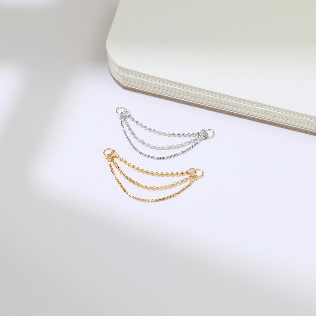 Triple Layer Piercing Chain Attachment Sterling Silver Multi Chain ...