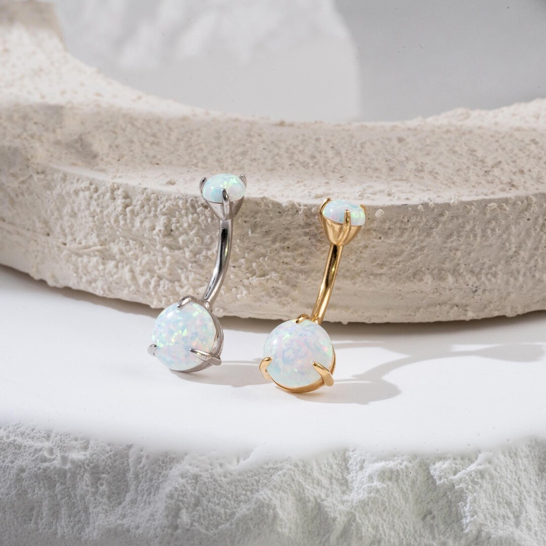 Opal Multiple Size Belly Button Ring Gemstone Threaded Navel Ring 14g ...