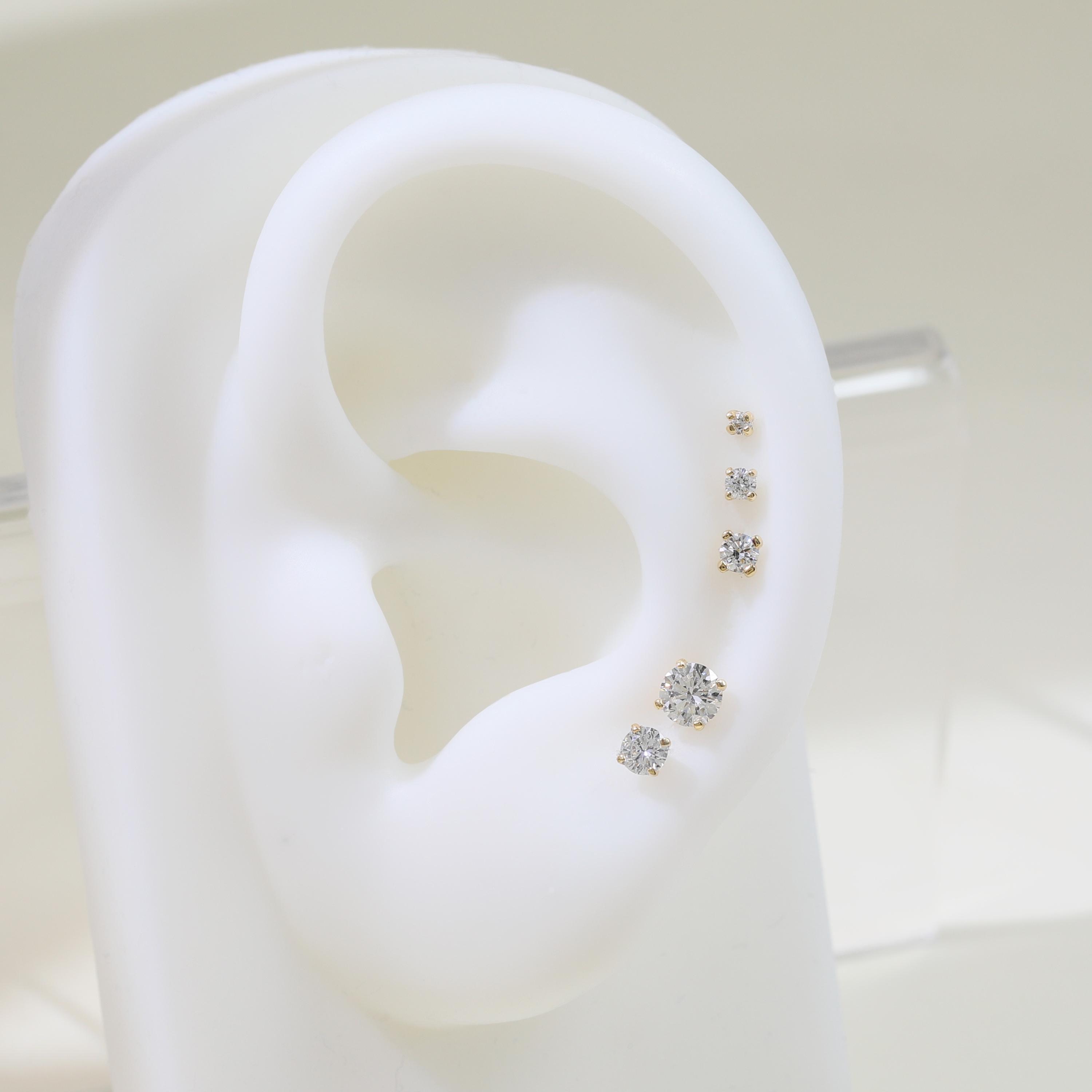 Solid 14K Gold Diamond Moissanite Round Multiple Size Push Back Earring ...