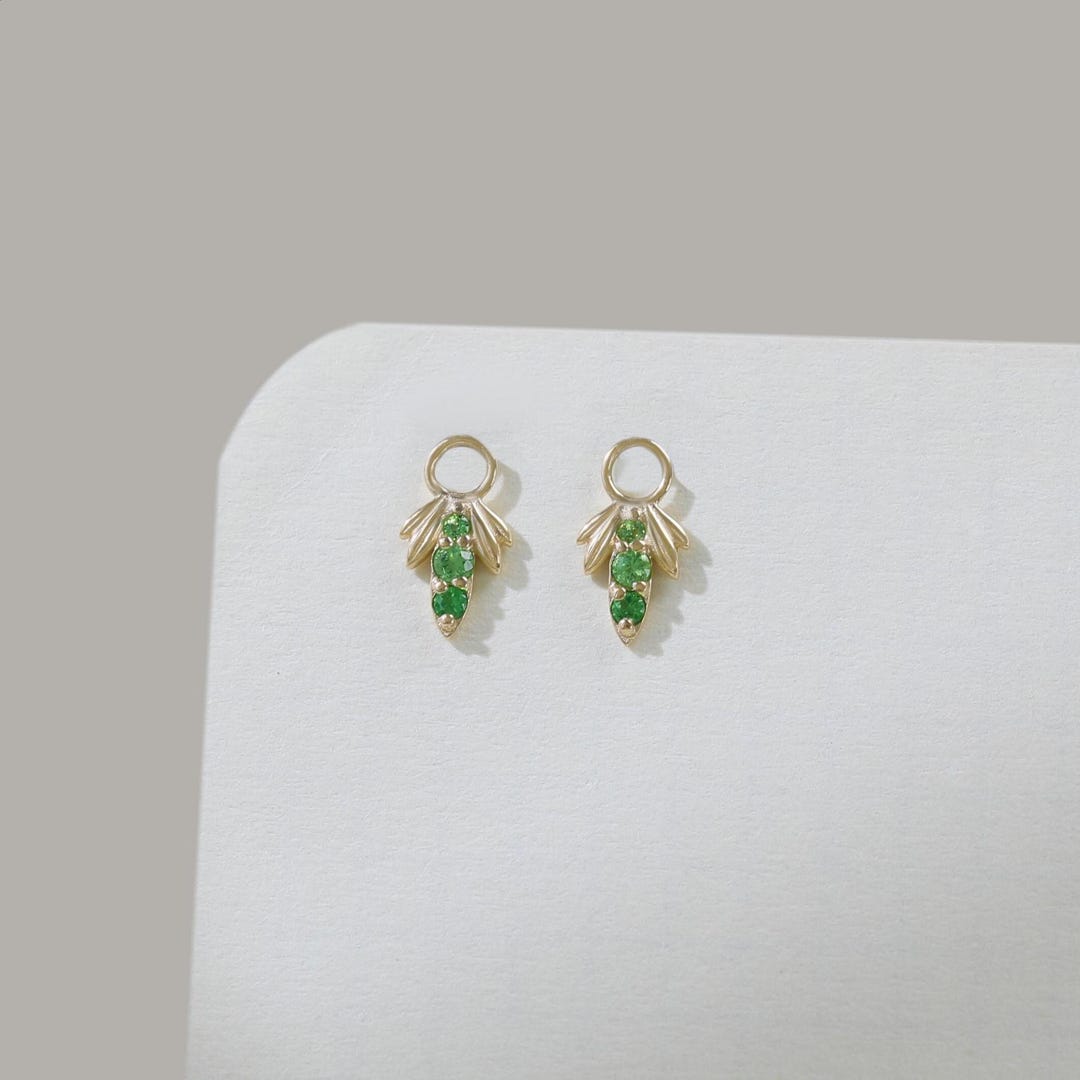 Solid 14K Gold Tsavorite Dangle Charm Elegant Gemstone Clicker Charm ...
