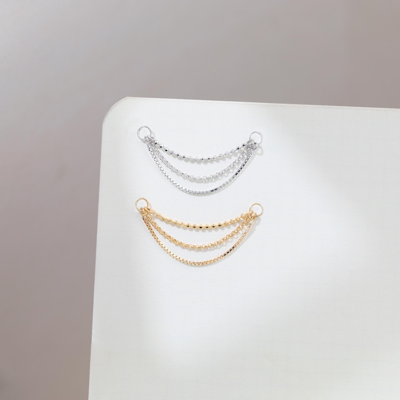 Triple Layer Piercing Chain Attachment Sterling Silver Multi Chain ...