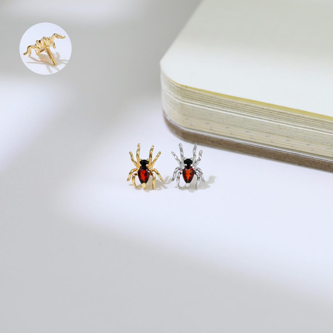 Spider Garnet Black Onyx Stud Earring 925 Silver Insect Gemstone ...