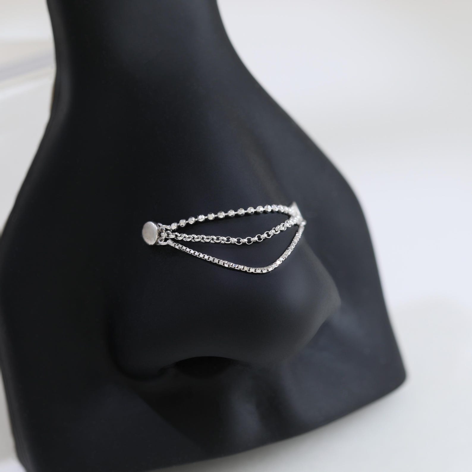 Triple Layer Piercing Chain Attachment Sterling Silver Multi Chain ...