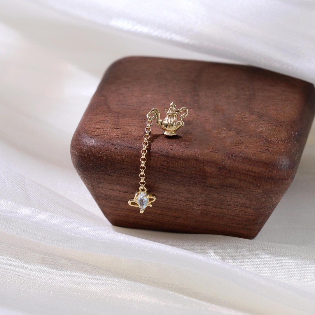 Solid 14K Gold Kettle Sky Blue Topaz Drop Earring Gemstone Dangle ...