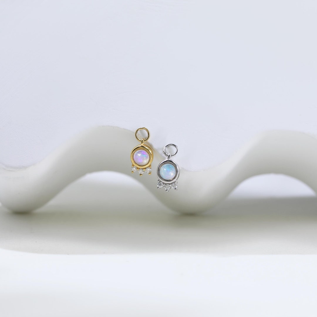 Crown Opal Moissanite Charm Geometric Gemstone Dangle Charm Cartilage ...