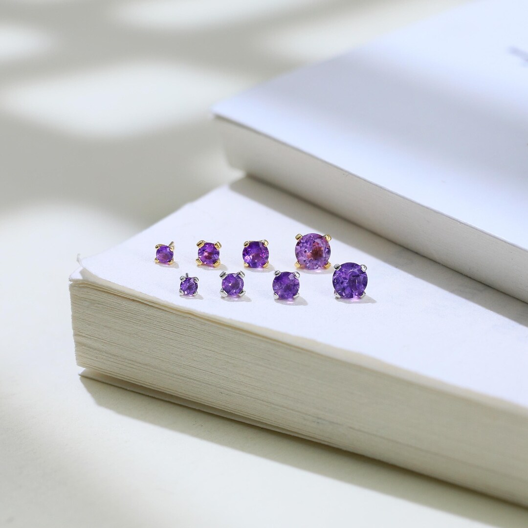 Amethyst Round Multiple Size Push Back Earring Single Amethyst Stud ...