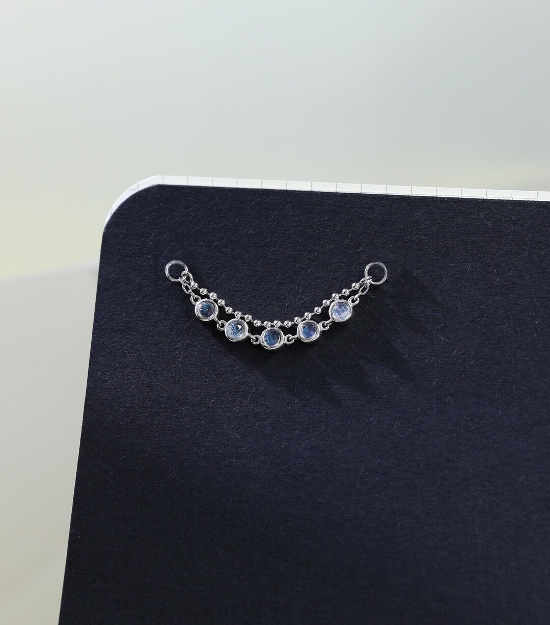 Solid 14K White Gold Labradorite Double Beaded Chain Attachment Dangle ...