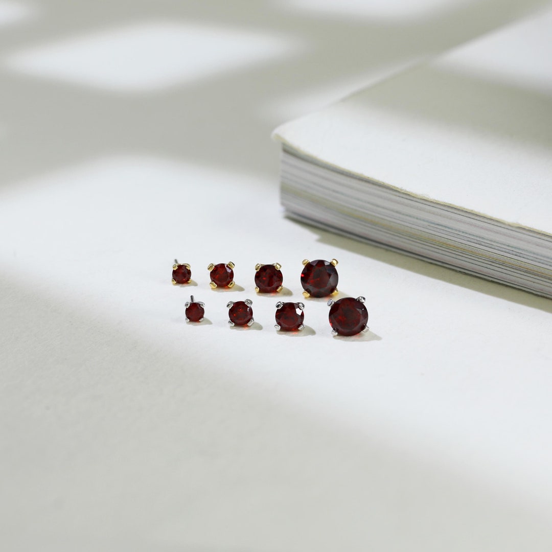 Garnet Round Multiple Size Push Back Earring Single Garnet Stud Tiny ...