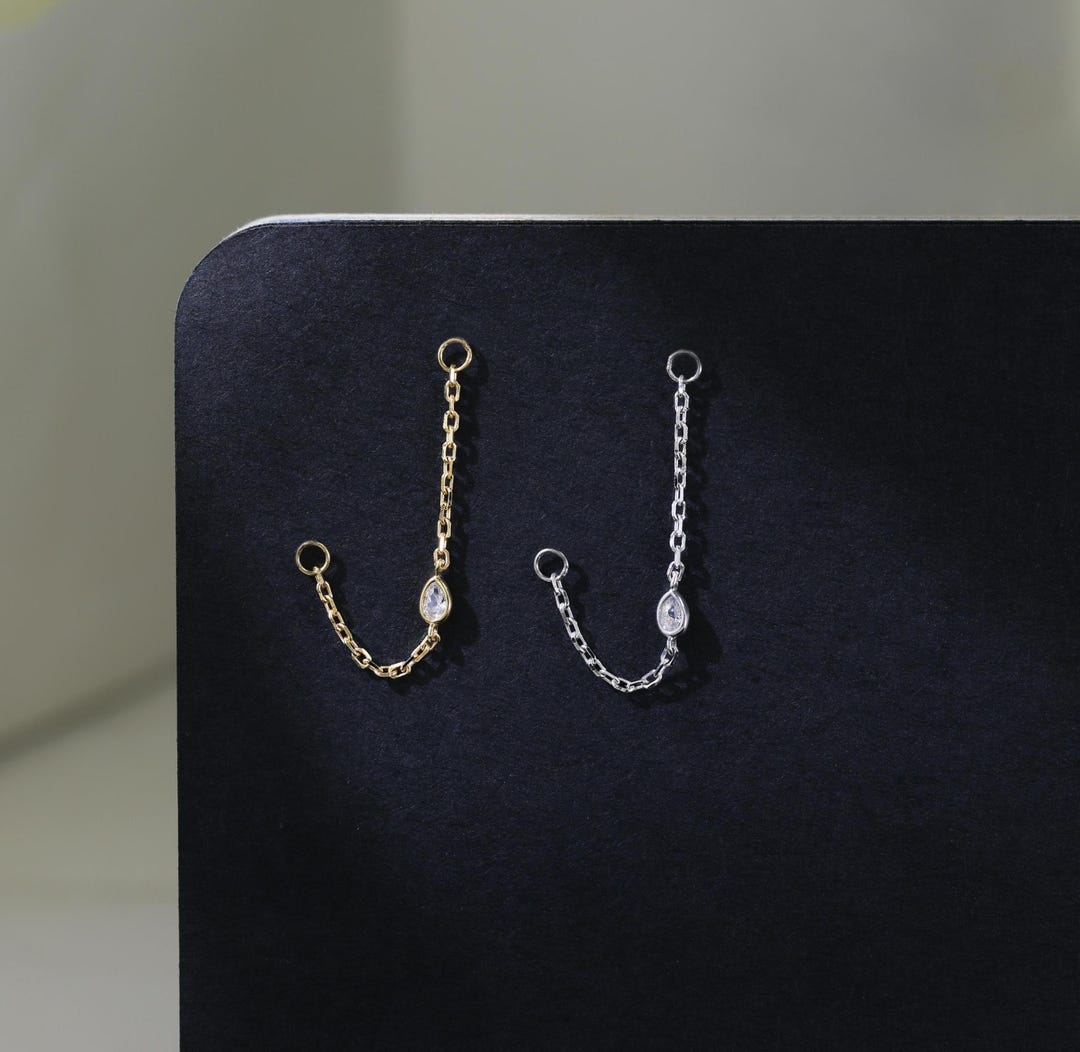 Sparkling Gemstone Pear Chain Attachment Ear Jacket Dangle Charm Chain ...