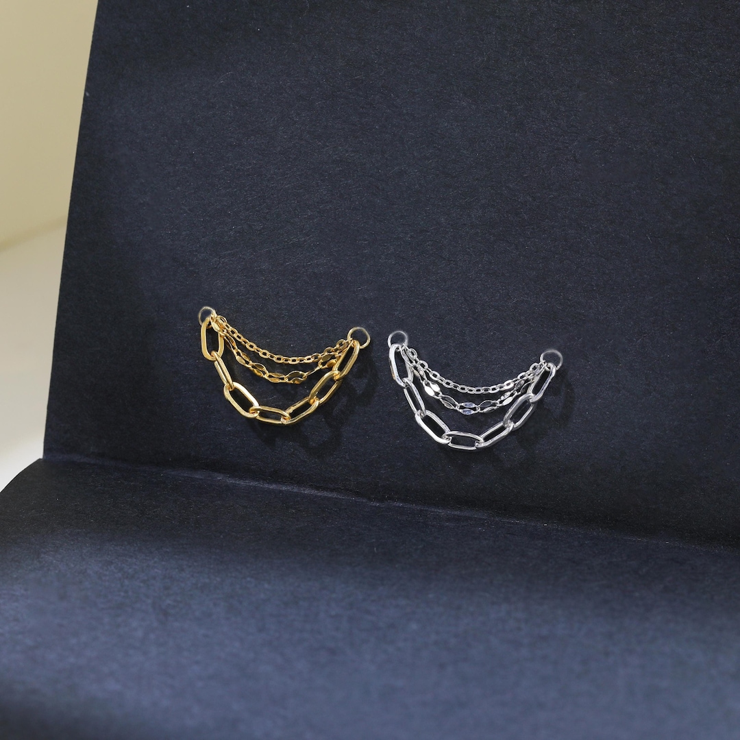 Triple Chain Attachment Minimalist Chain Accessory for Cartilage Conch ...