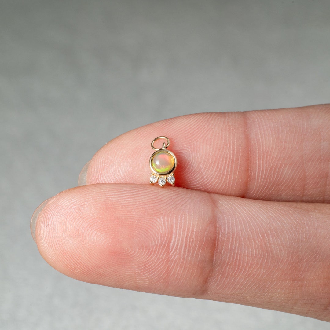Solid 14K Gold Crown Opal Moissanite Dangle Charm Delicate Gemstone ...