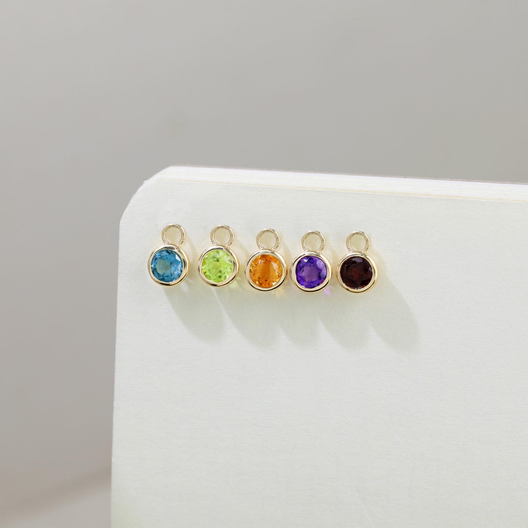 14K Solid Gold Multiple Color Gemstone Dangle Charm Natural Stone ...