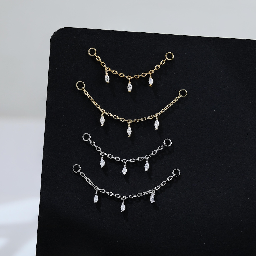 Marquise Sparkling Gemstone Chain Attachment Ear Jacket Sterling Silver ...