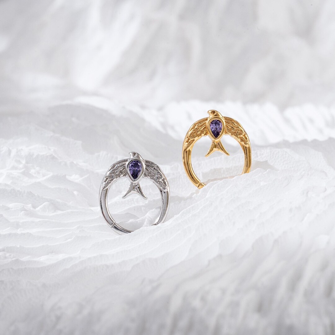 Silver Swallow Flying Bird Amethyst Hinged Clicker Seamless Gemstone ...