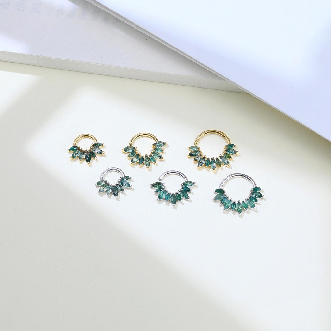 Moss Agate Cluster Hinged Clicker Delicate Moss Agate Nose Ring ...