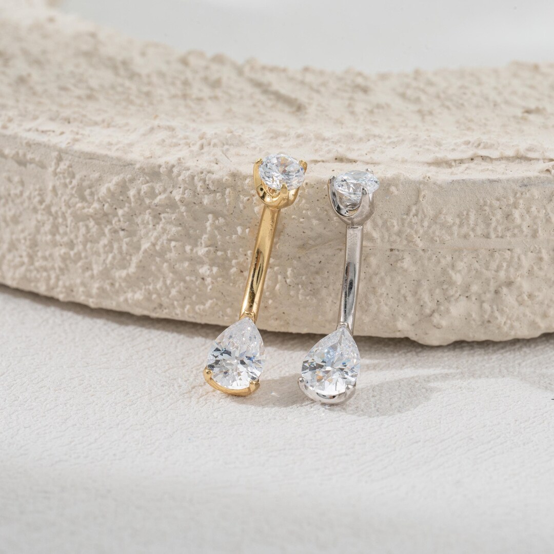 Sparkling Gemstone Belly Button Ring Double Gemstone Threaded Navel ...